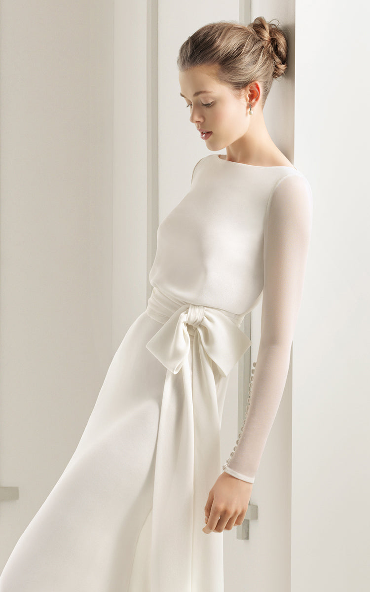 Flowing Long-Sleeved Dress With Bow And Decoratived Buttons-704029 ...