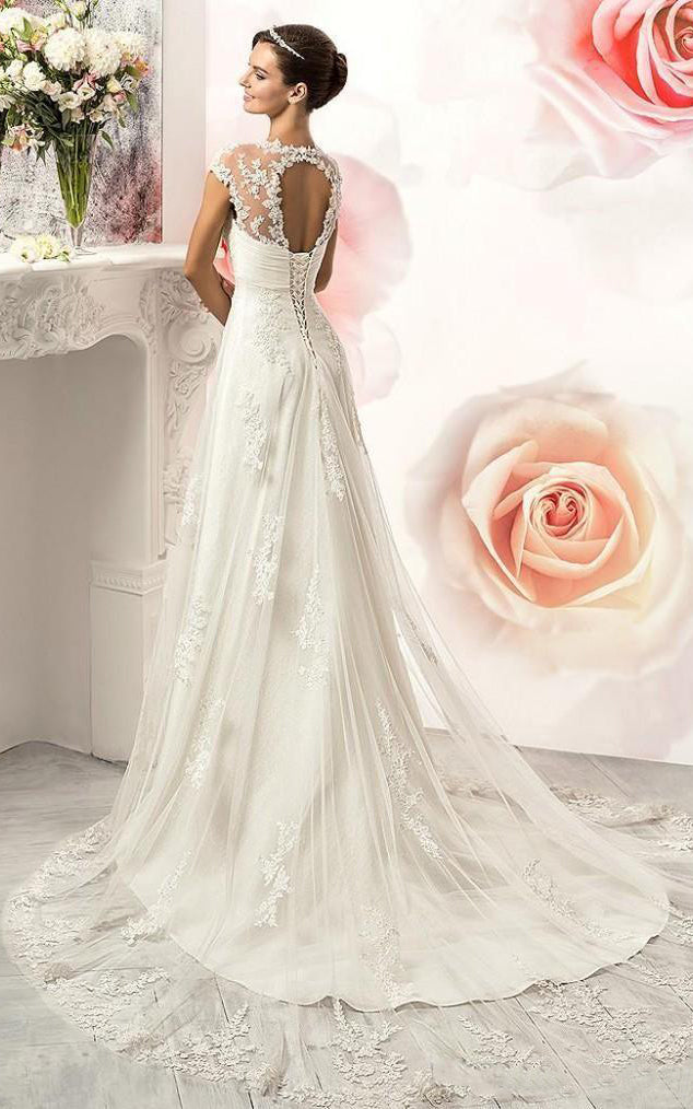 A-Line Sleeveless Court Train Lace-Up Back Lace Dress-713538 – DorrisDress