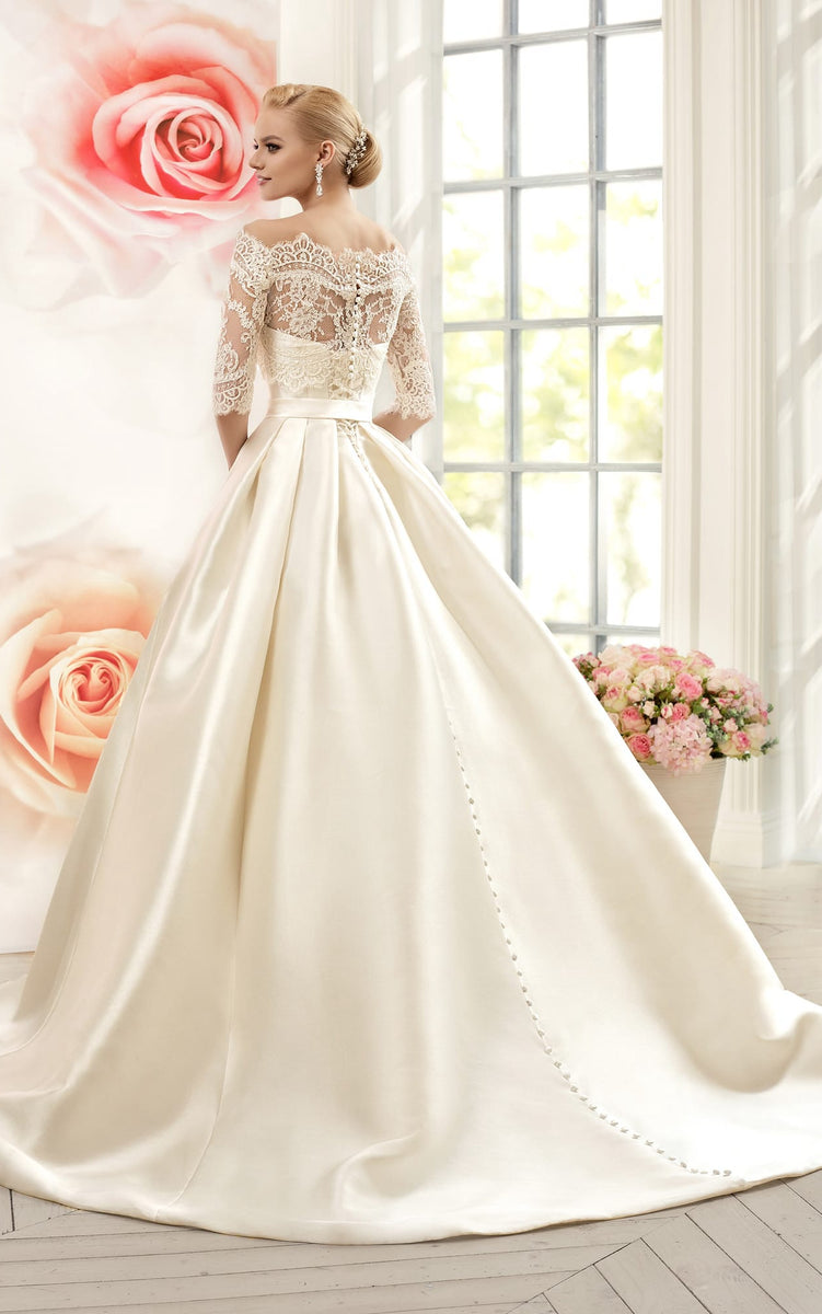 Royal Ball Gown Half-Sleeve Satin Wedding Dress | Dorris Dress ...
