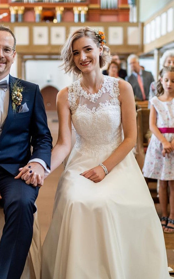 Jewel A-Line Chiffon Vintage Wedding Dress Sleeveless With Sweep Train ...